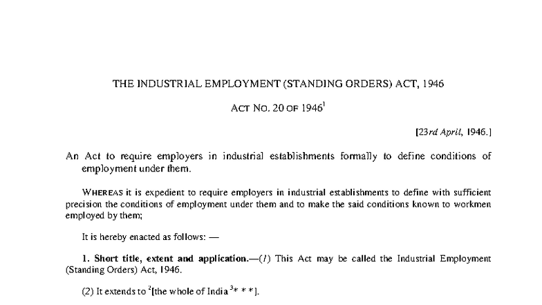 Standing Orders - Industrial Employment Act, 1946 (Sem 1 Notes) - Studocu