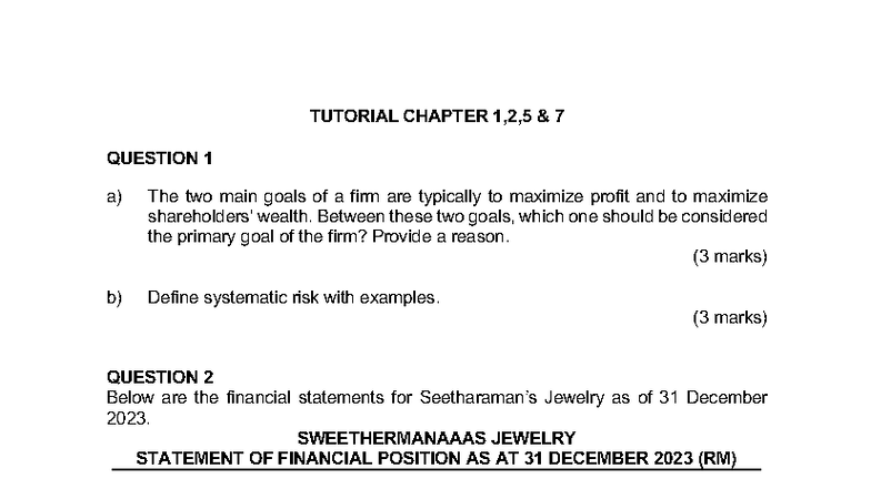 Midterm Tutorial: Financial Management Questions & Analysis - Studocu