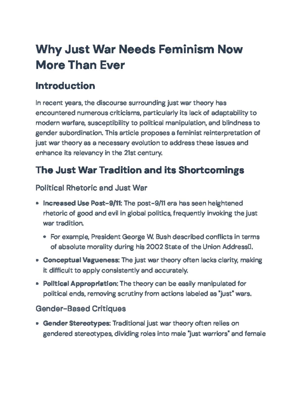 Feminist Reinterpretation of Just War Theory: A 21st Century Necessity ...