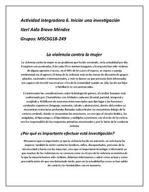 Actividad integradora 6 modulo 5 - Tema Iniciar una investigación Actividad integradora 6 Nombre ...