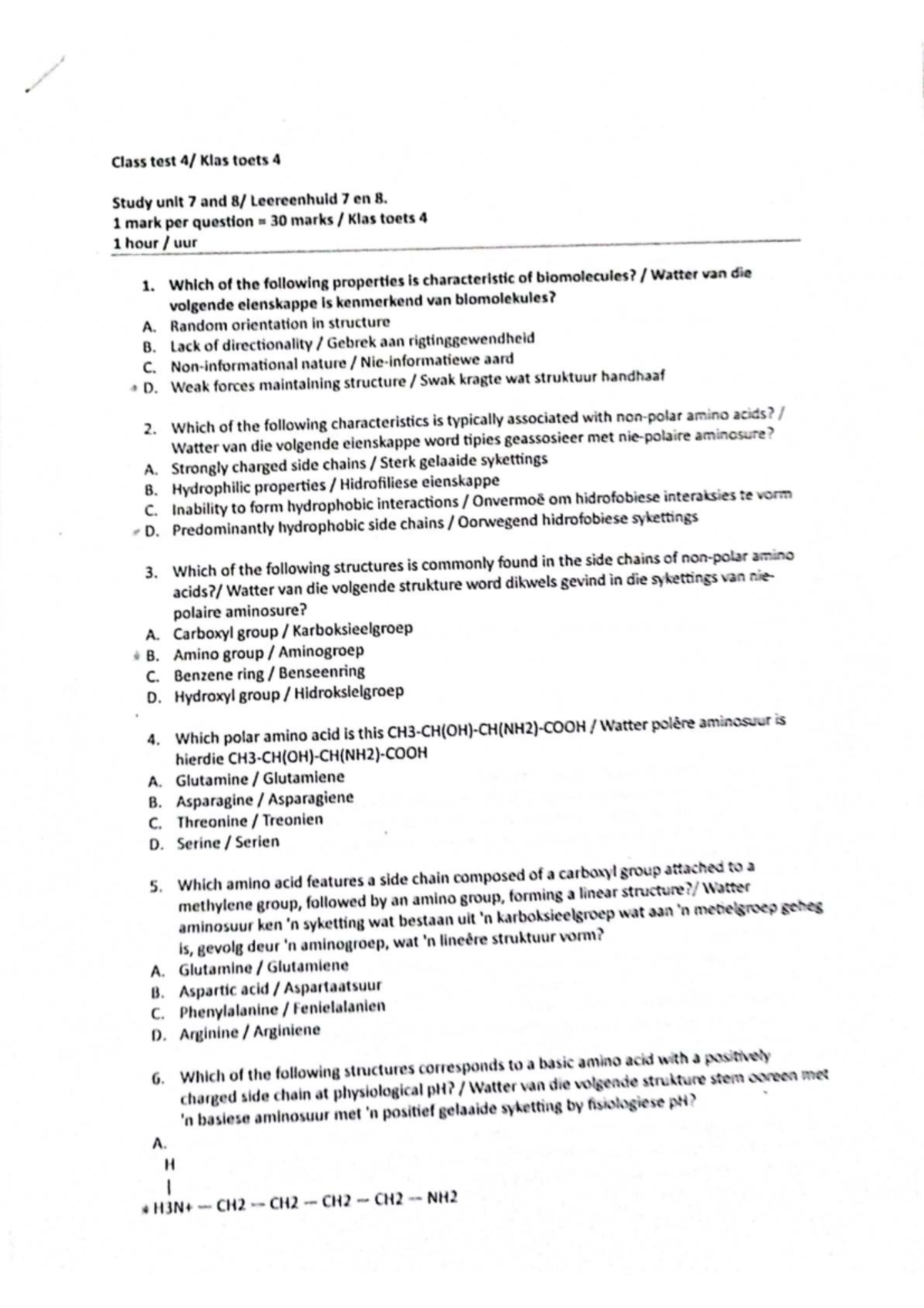 Class Test 4 BCHN213 - Past Paper Practice Questions and Solutions ...