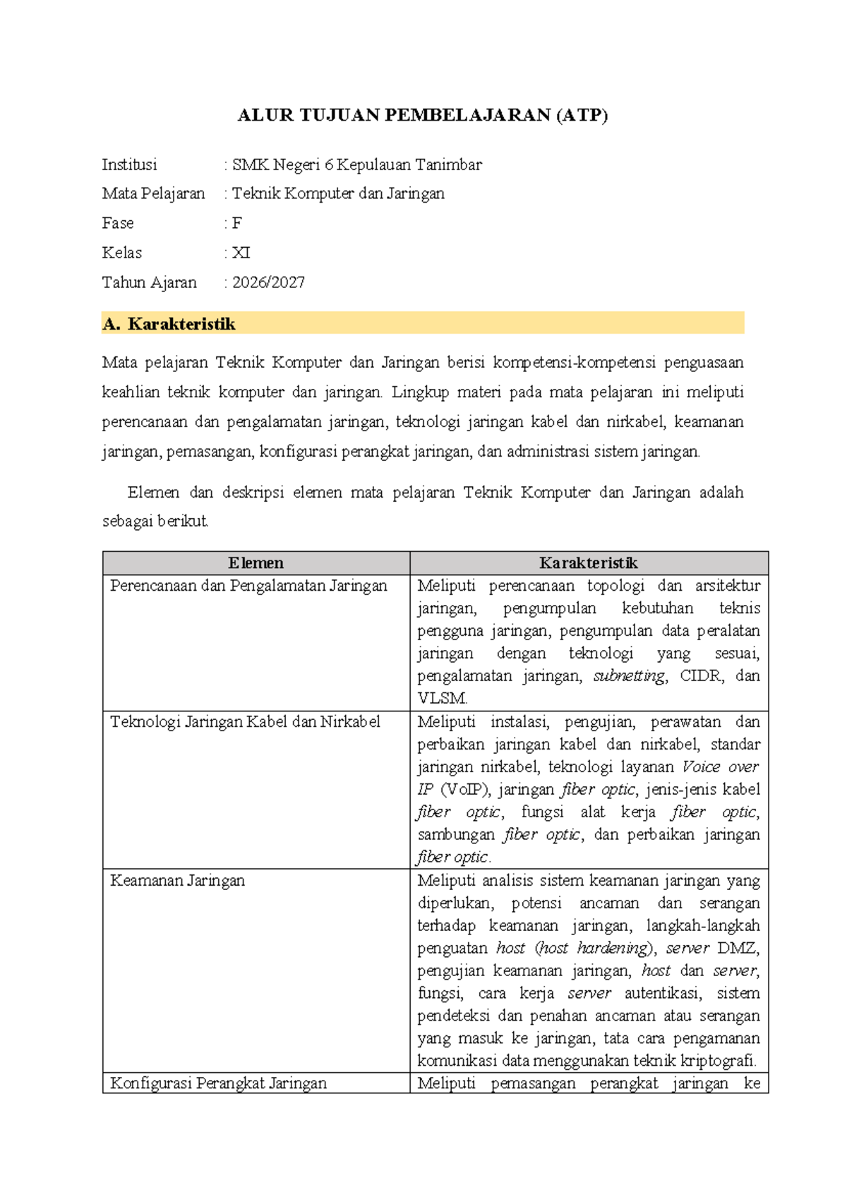 ATP - Rencana Pembelajaran Teknik Komputer dan Jaringan XI - Studocu