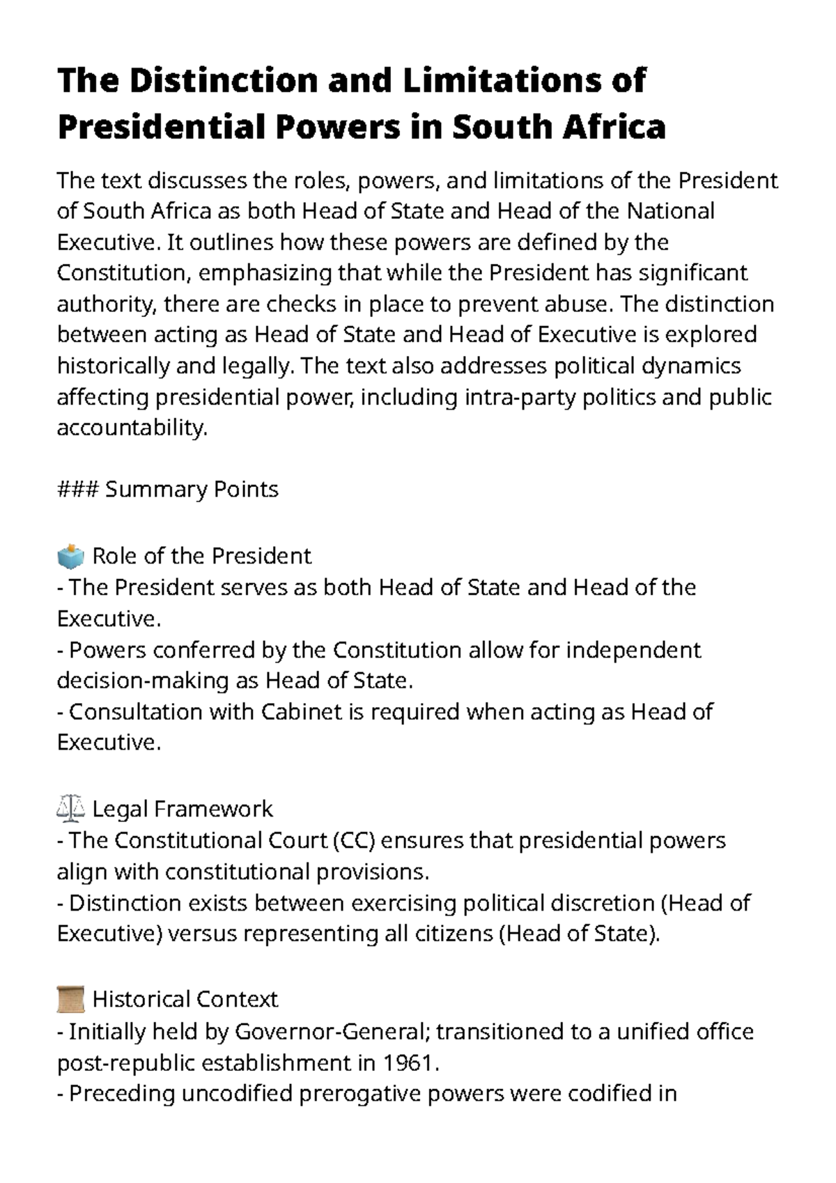 Ch 5: Presidential Powers in South Africa - Head of State & Executive ...