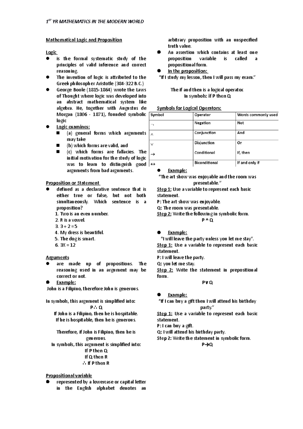Mathematical Logic and Proposition - Mathematical Logic and Proposition ...