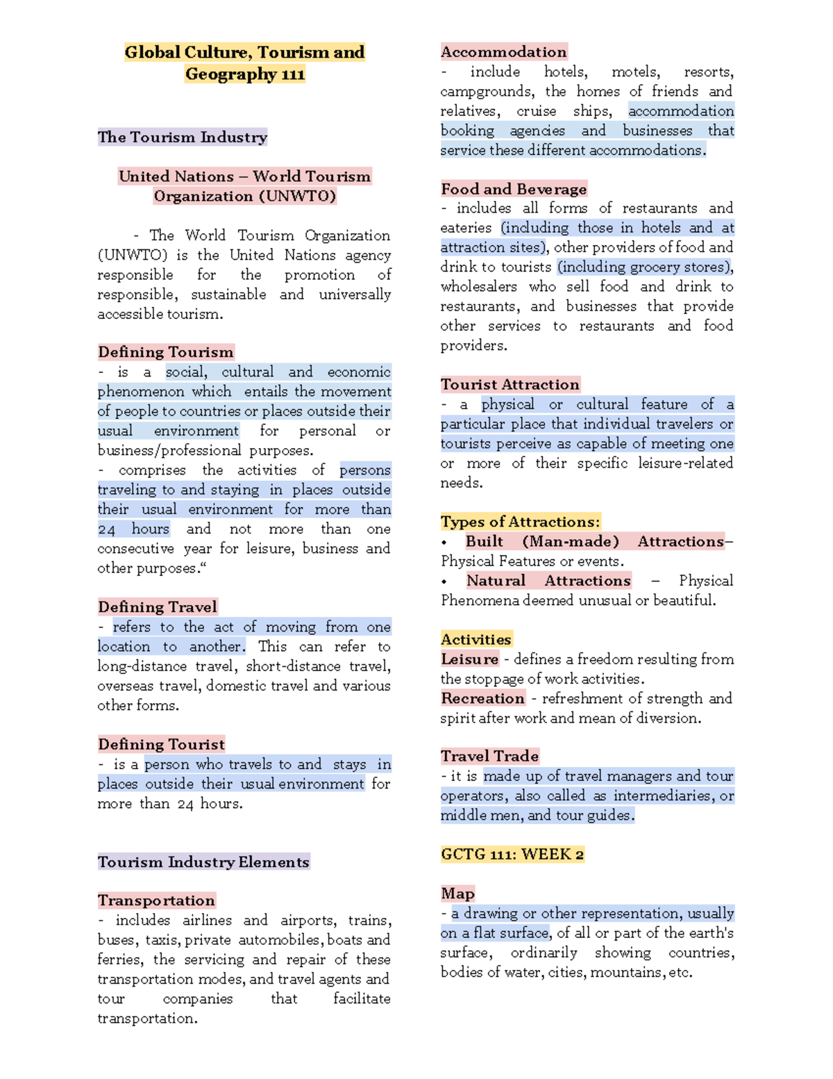 GCTG 111: Global Culture and Tourism Industry Overview Notes - Studocu