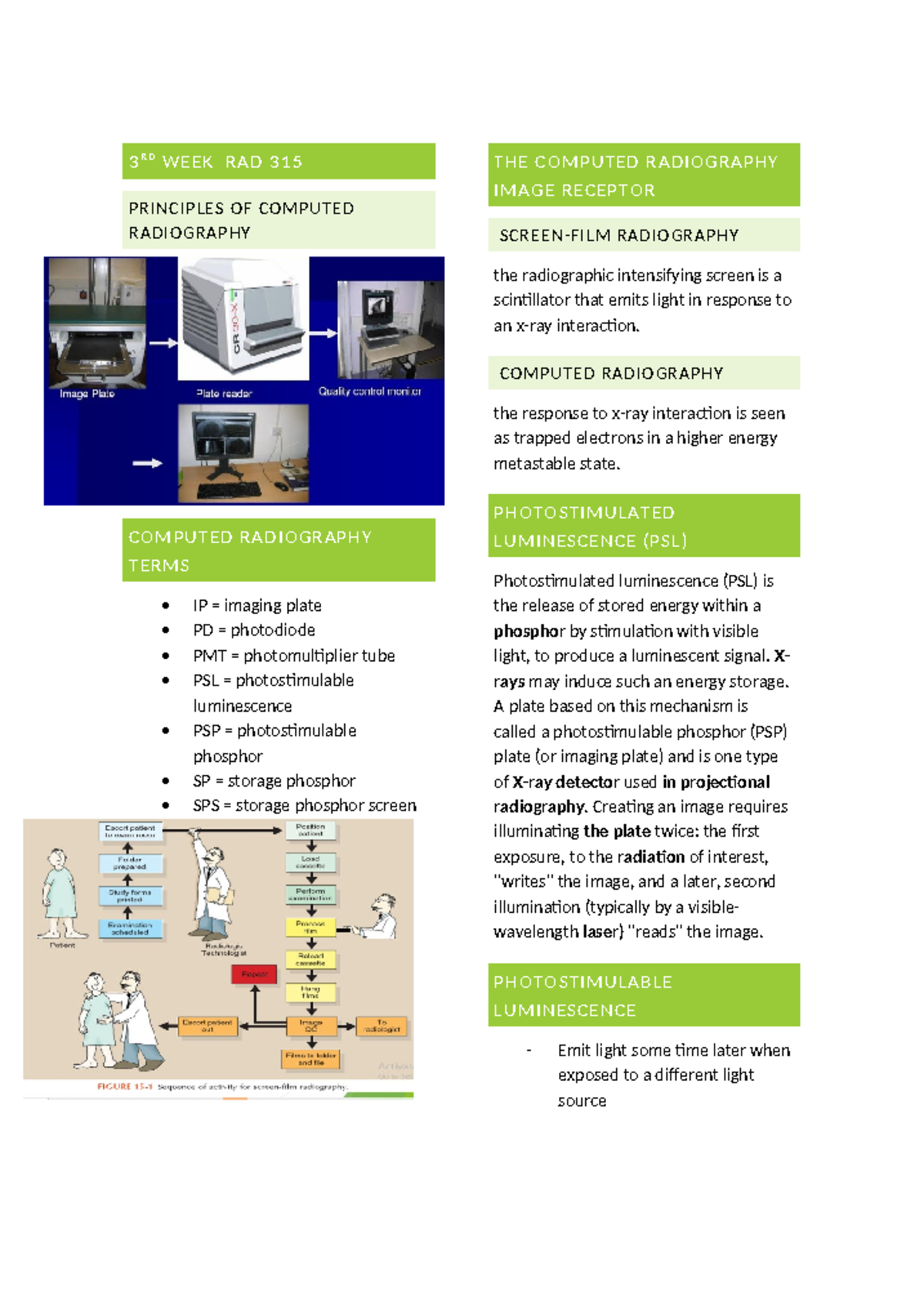3rd Week RAD 315 - Principles of Computed & Digital Radiography - Studocu