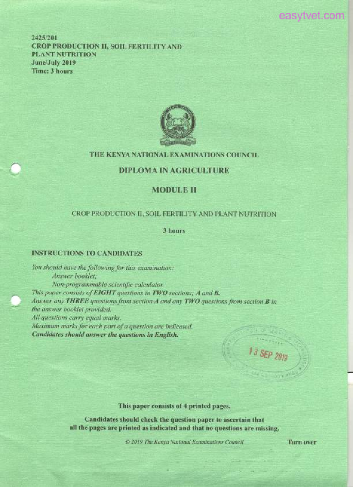 CROP PRODUCTION II (AGRICULTURE 2019) - Exam Paper & Guidelines - Studocu