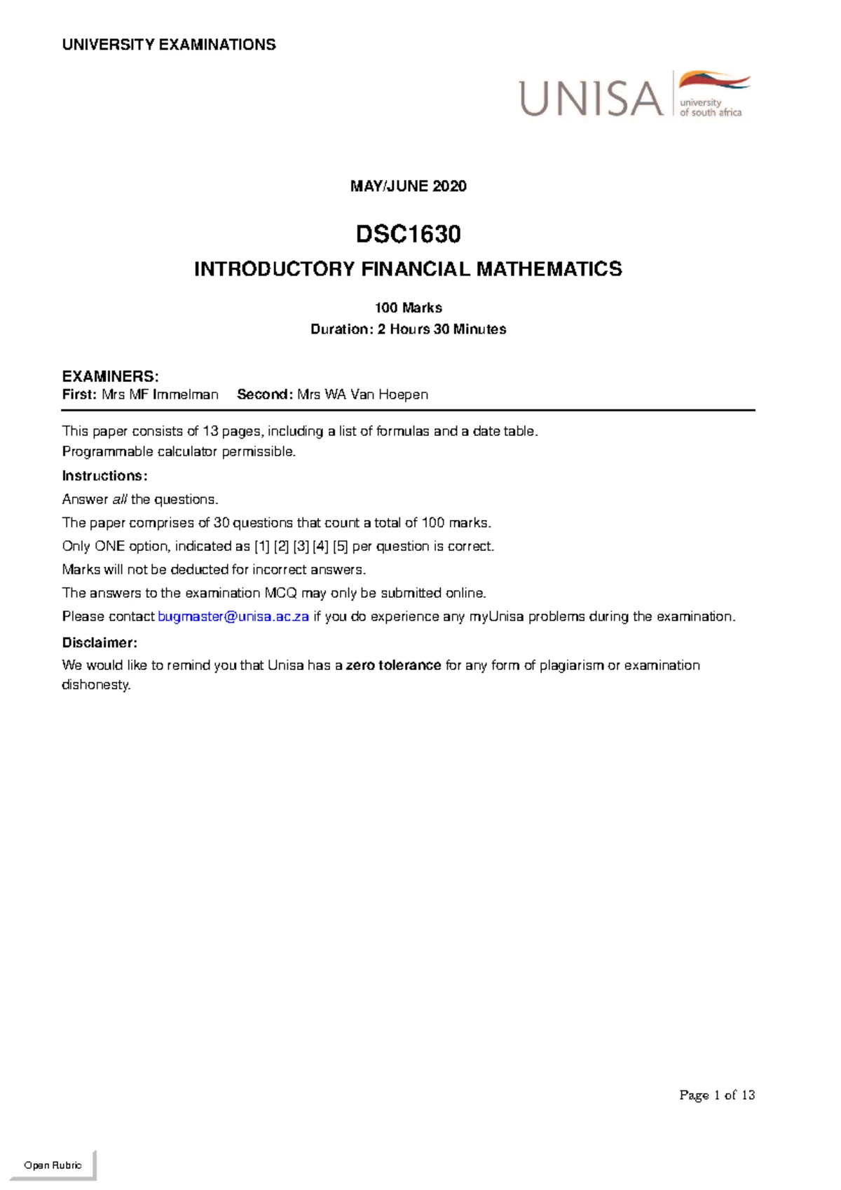 Assessment-2 -Attempt-review - UNISA 2023 DSC1630-23-S Welcome Message ...