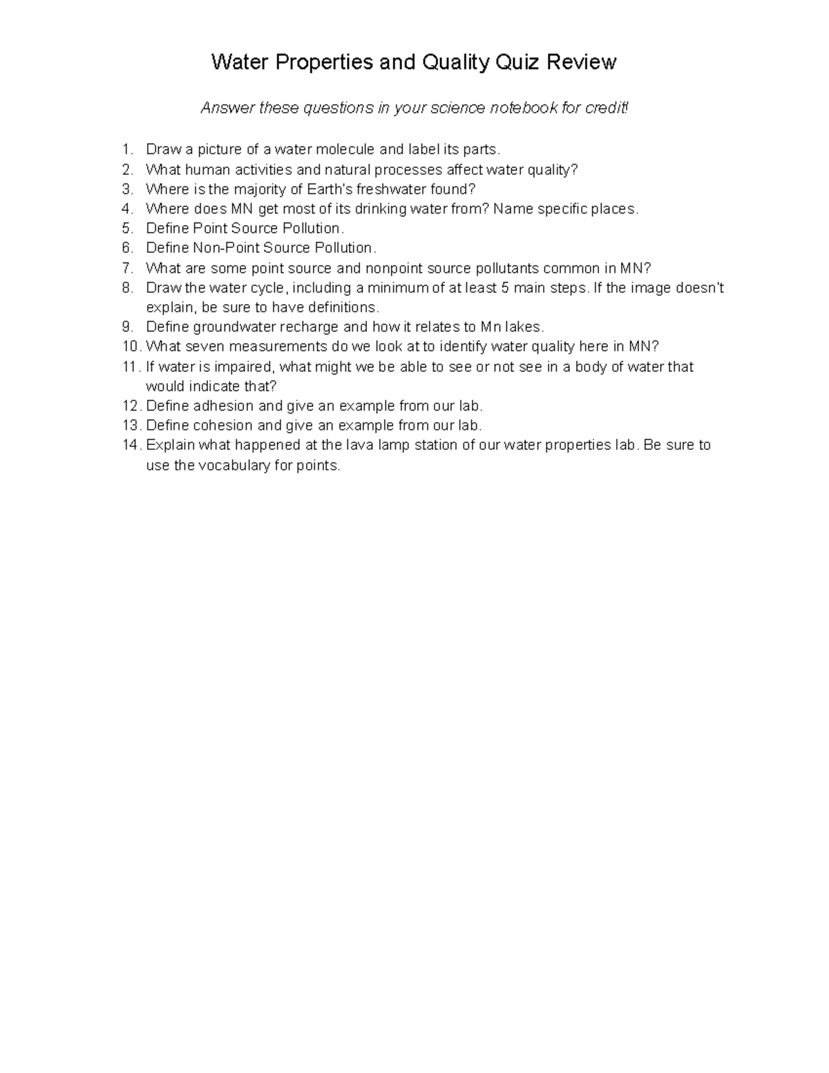 Water Properties & Quality Quiz Review: Key Concepts & Questions - Studocu