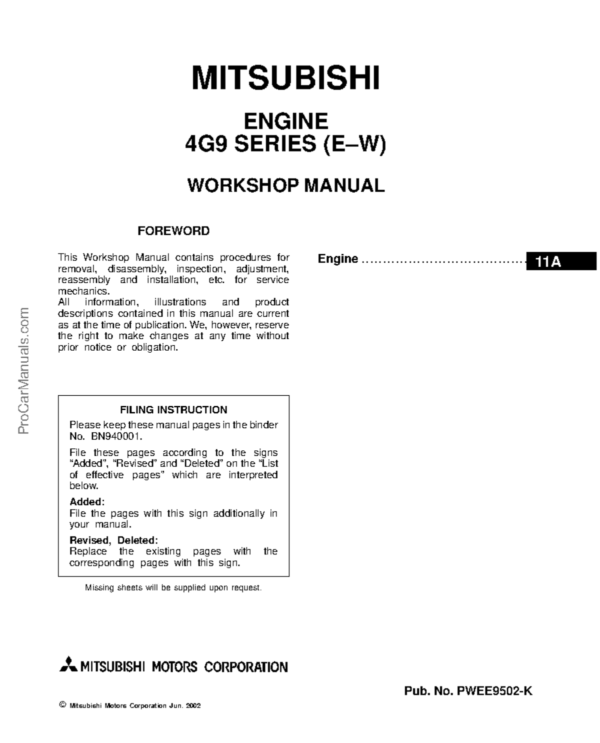 MITSUBISHI 4G9 SERIES ENGINE REPAIR MANUAL - Studocu