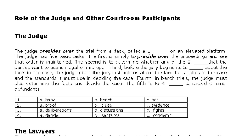 4. Roles in Court: The Judge and Courtroom Participants - Studocu