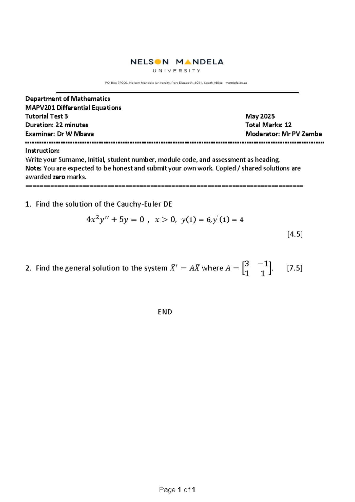 MAPV201 Tut Test 3 2025 - Lecture notes by the lecturer. - Page 1 of 1 ...