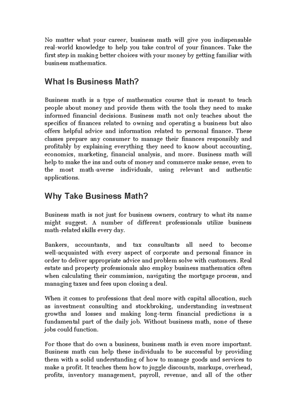 Essential Insights: Understanding Business Math for Career Success ...