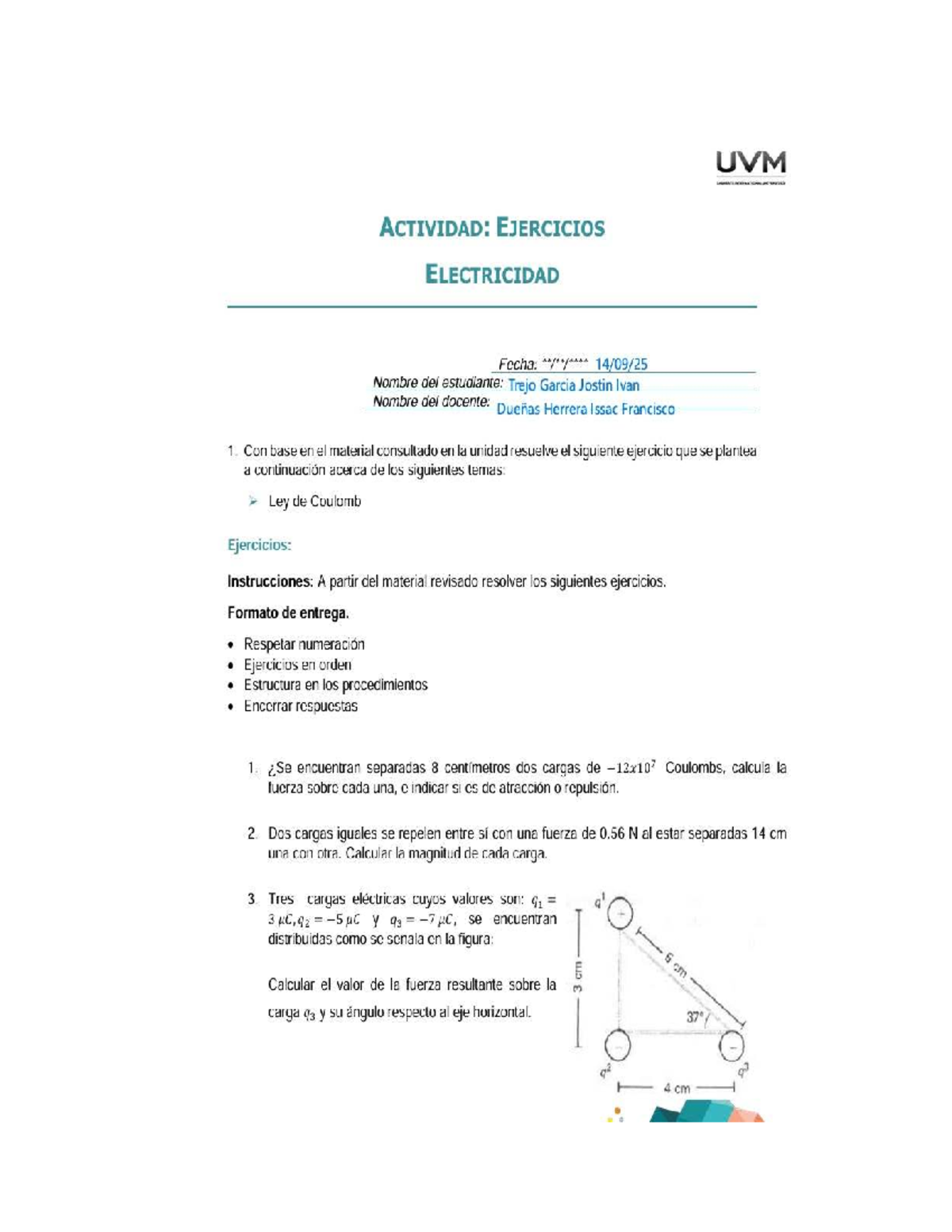 UVM A#1 TGJI - Ejercicios de Electricidad y Magnetismo - Studocu