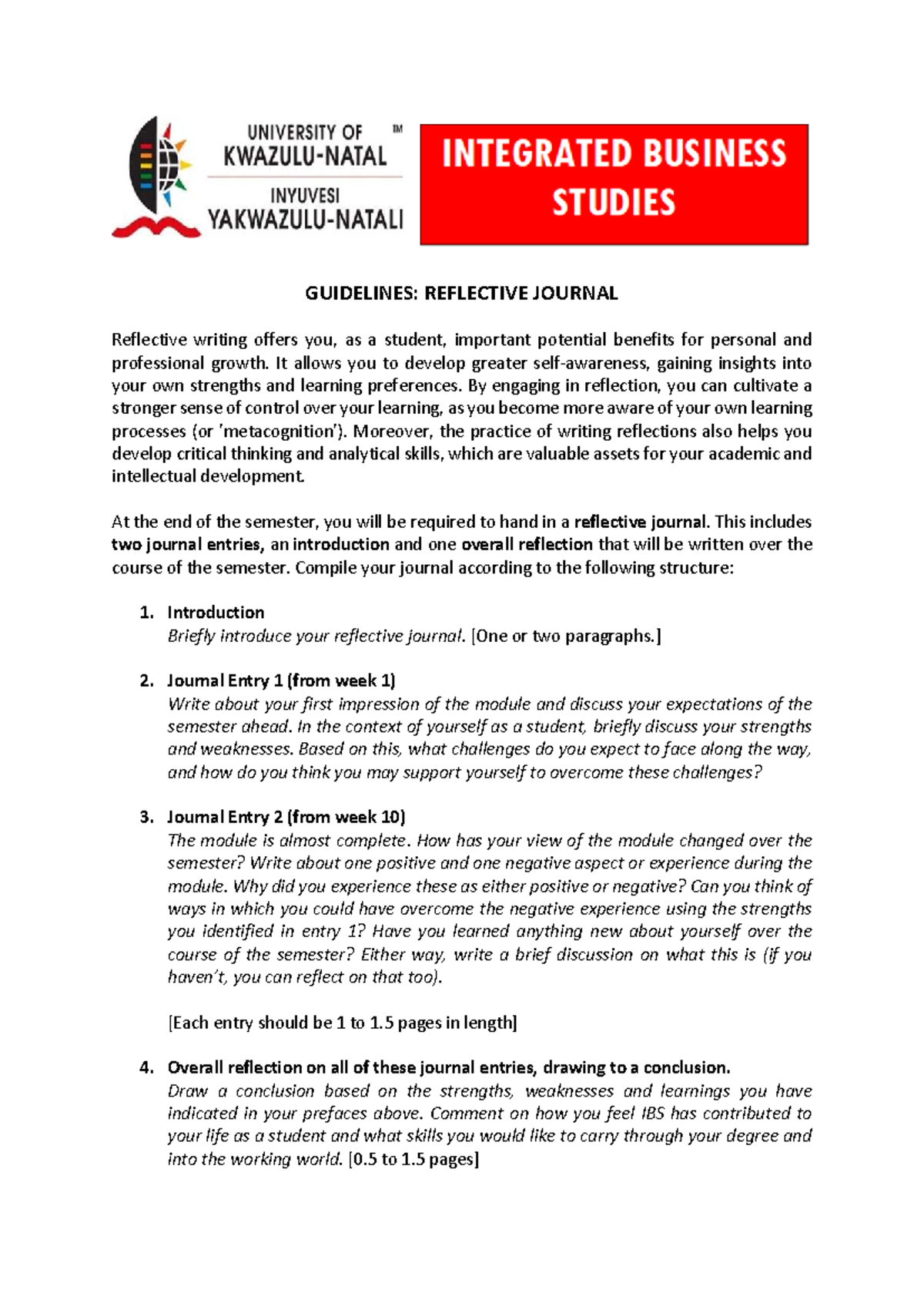 Guidelines Reflective Journal 2024 - GUIDELINES: REFLECTIVE JOURNAL ...