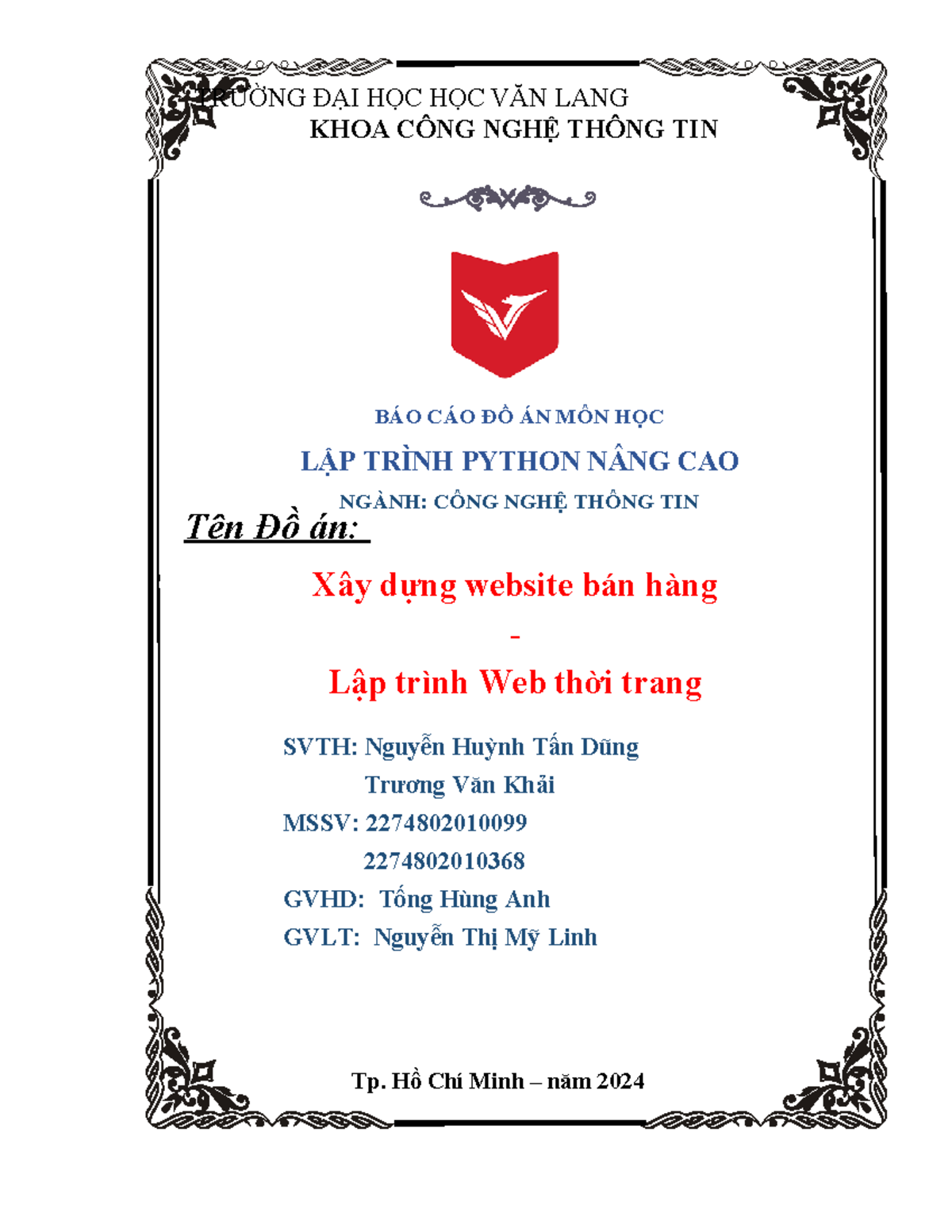 Báo cáo Đồ án học môn LT Python NC - Xây dựng Website Bán Hàng HK241 ...