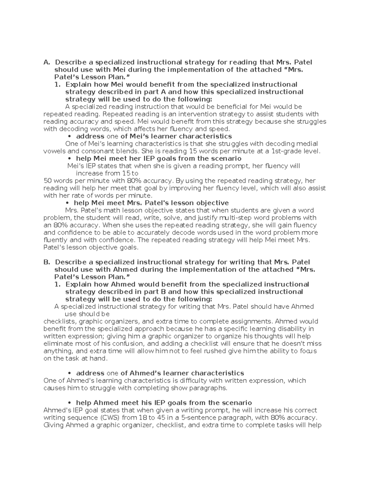 D152 Task 1 - Specialized Instructional Strategies for Literacy and ...