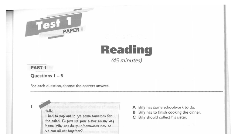 Reading Practice PET: Part 1 Questions and Answers - Studocu