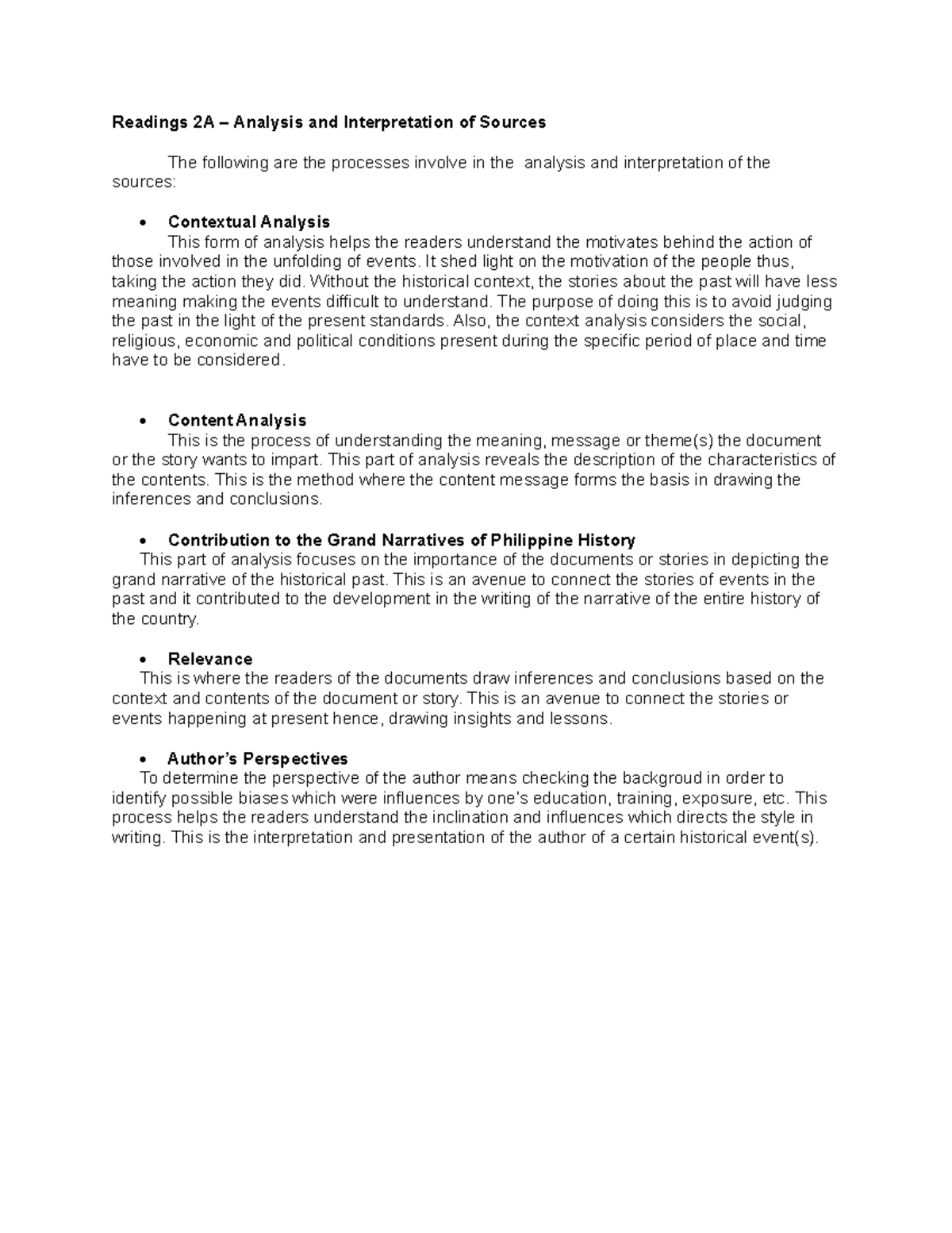 Readings 2A: Analyzing and Interpreting Historical Sources - Studocu
