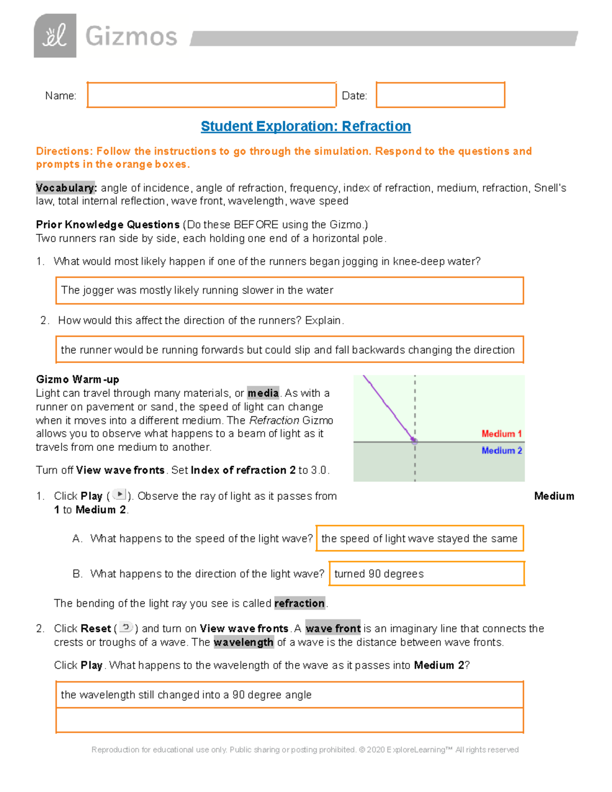 Week 7 SA Lab: Exploring Refraction with Gizmo Simulation (T2) - Studocu