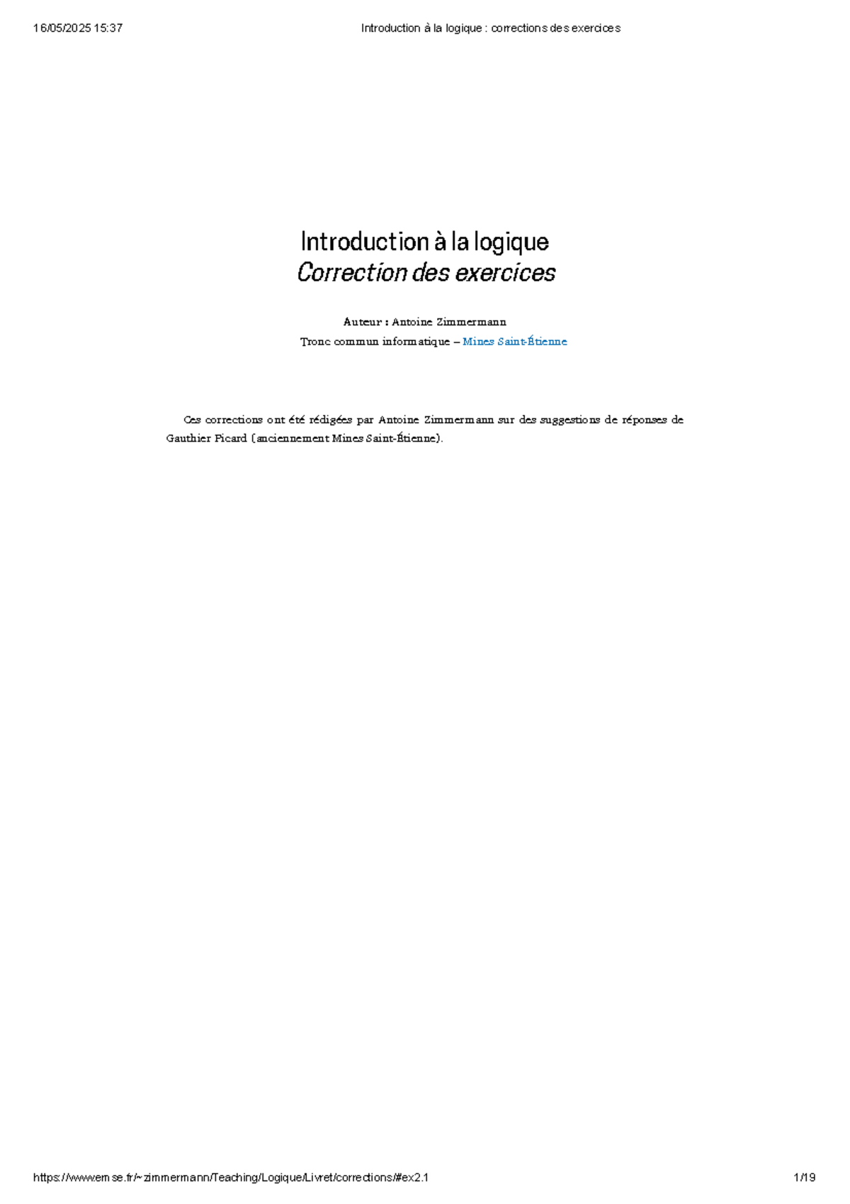 Corrections des exercices de logique - Tronc commun informatique - Studocu