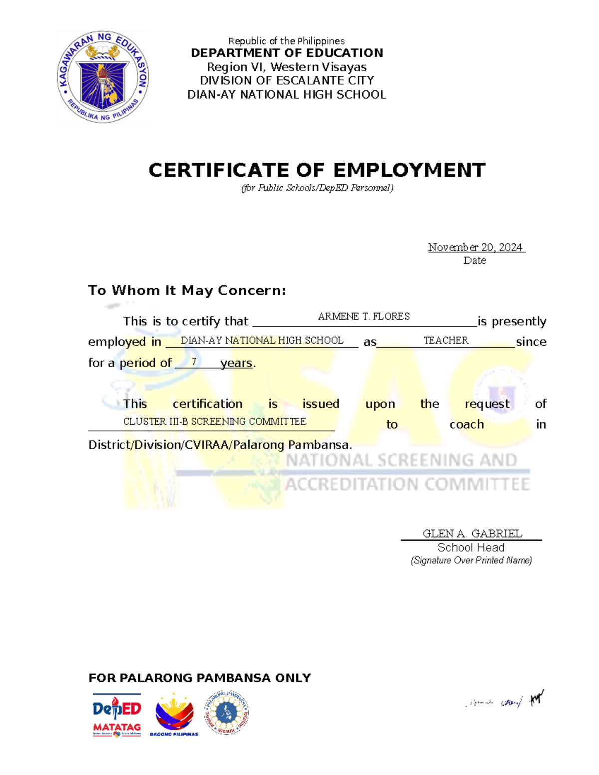 Certificate-of-Employment v2024 - Republic of the Philippines ...