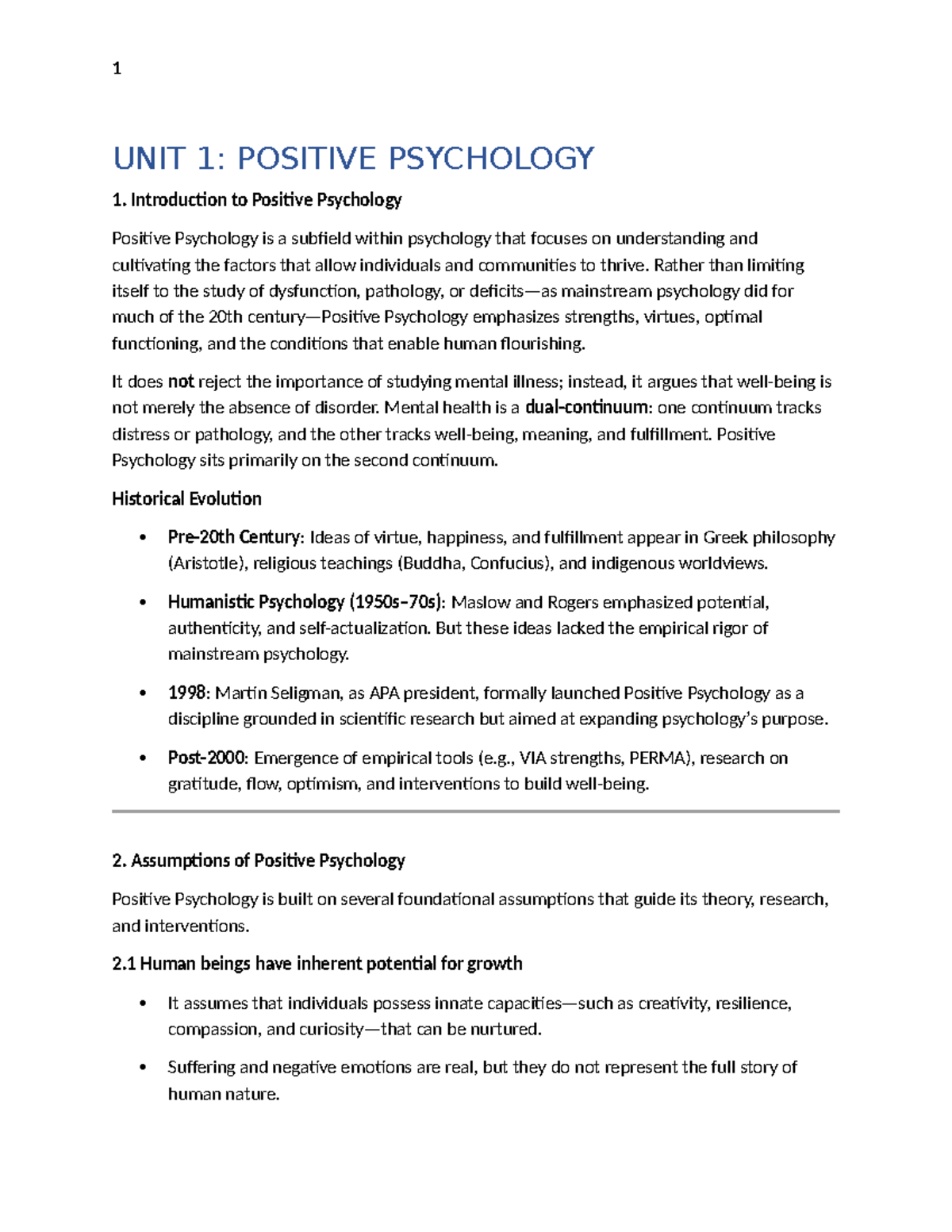 Positive Psychology: Foundations, Assumptions, and Applications - Studocu