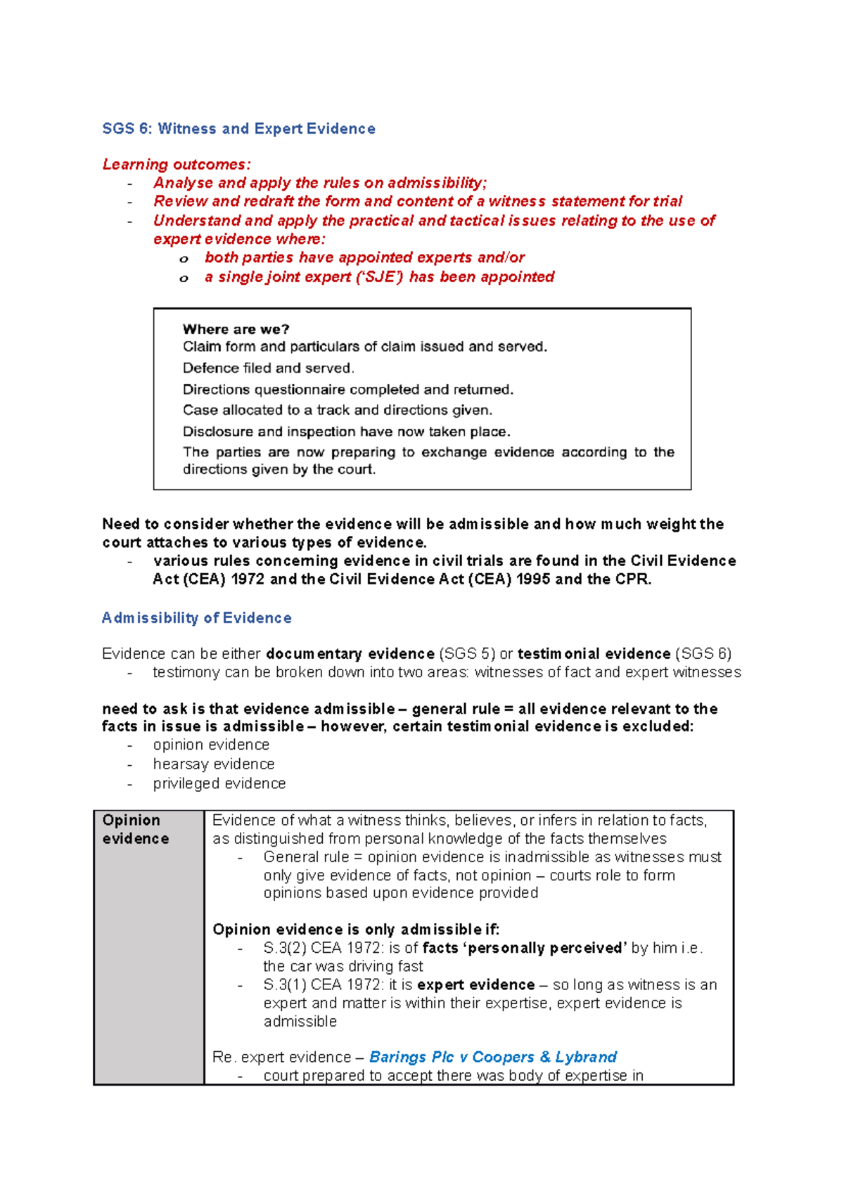 SGS 6 - Civil lit sgs 6 consolidated notes - SGS 6: Witness and Expert ...