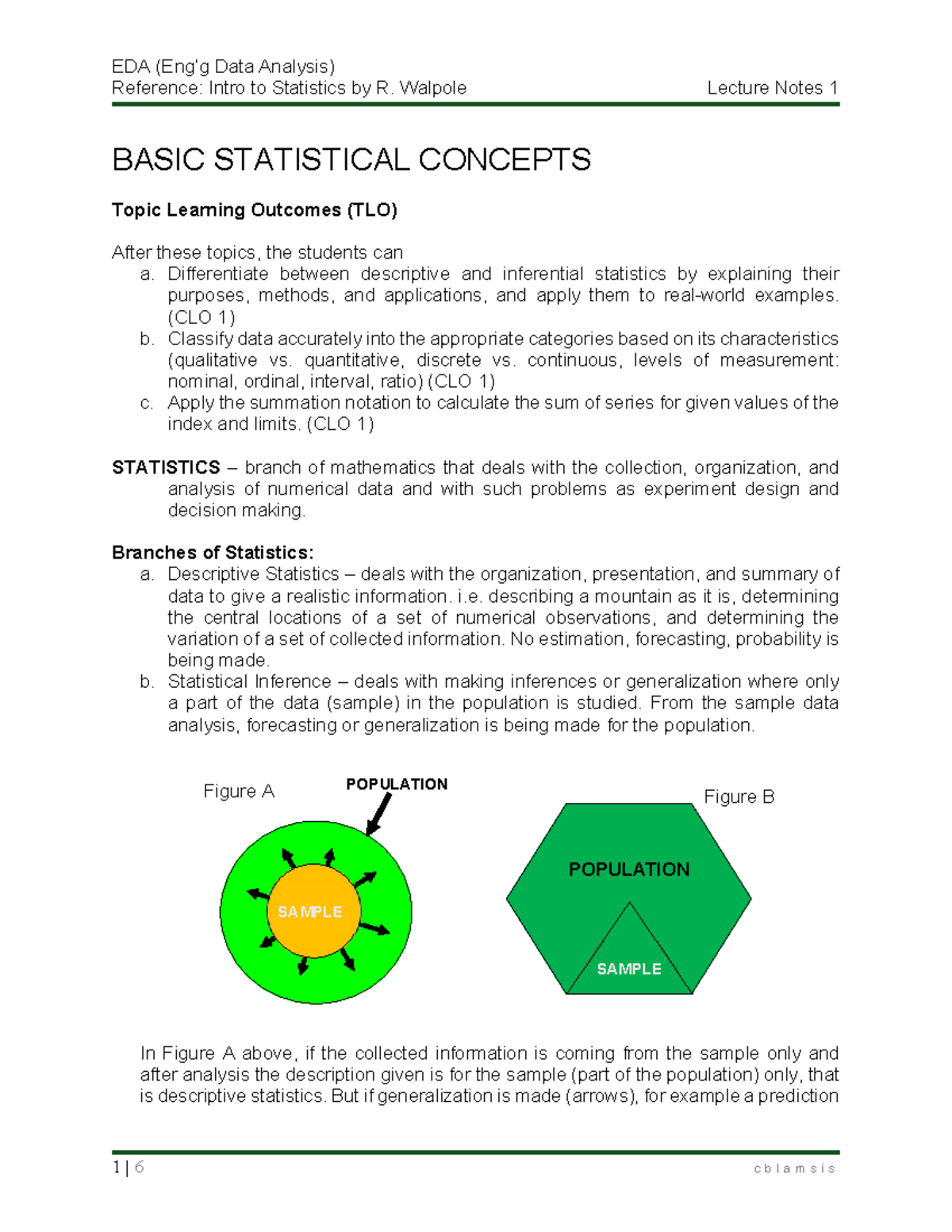 Intro to Statistics (LEC1) - Basic Statistical Concepts Overview - Studocu