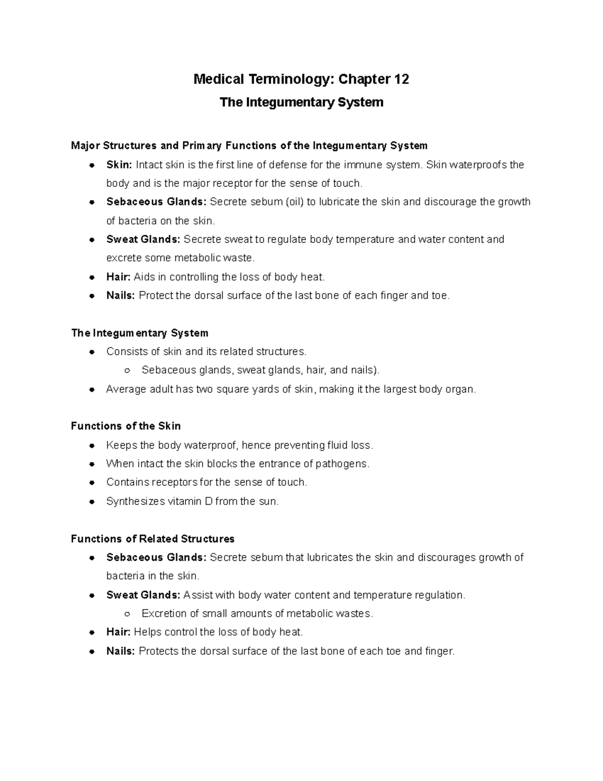 Medical Terminology: Integumentary System Overview (Ch. 12) - Studocu