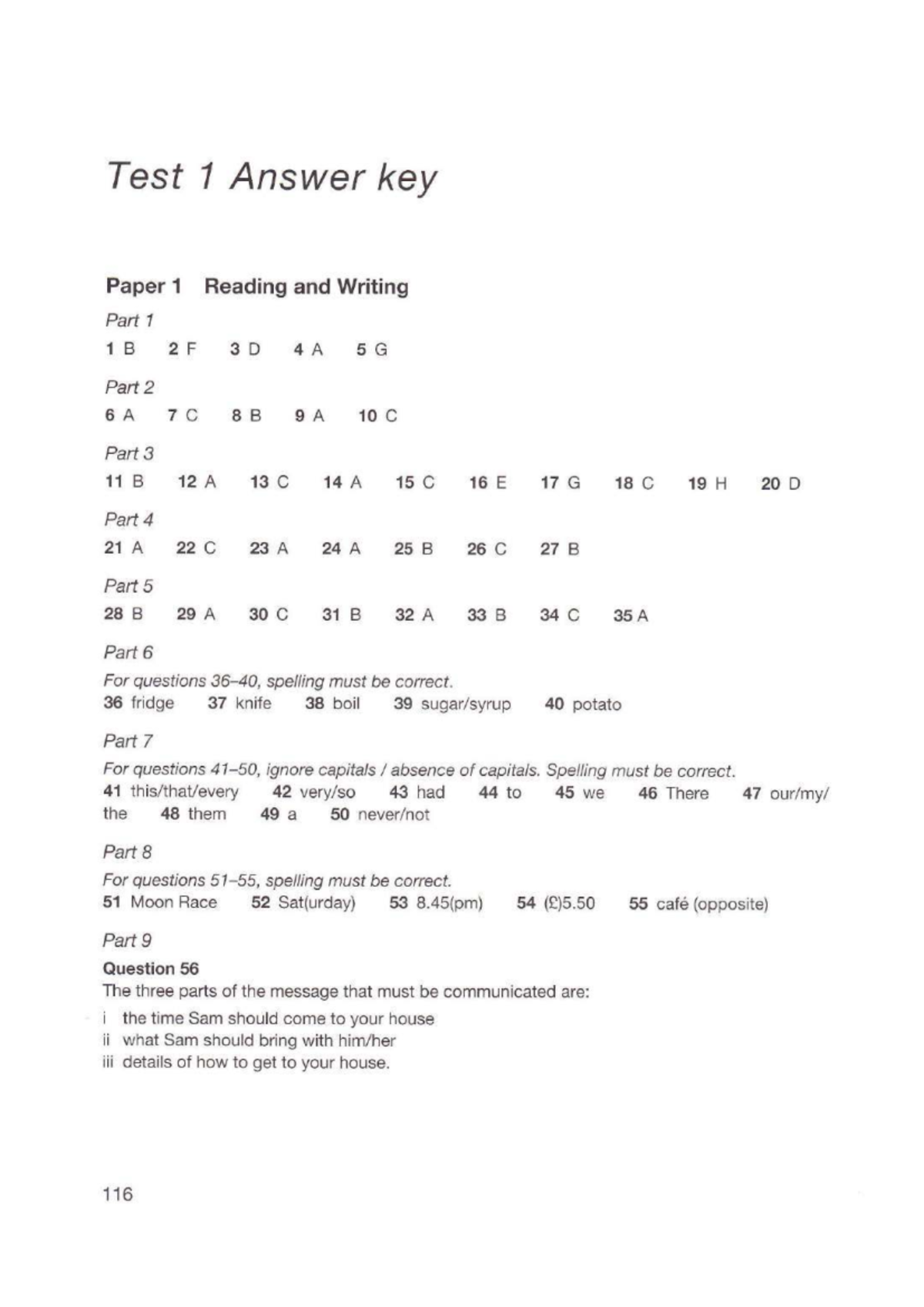 Key KET 6 Test 1 Answer Key: Reading, Writing & Listening - Studocu