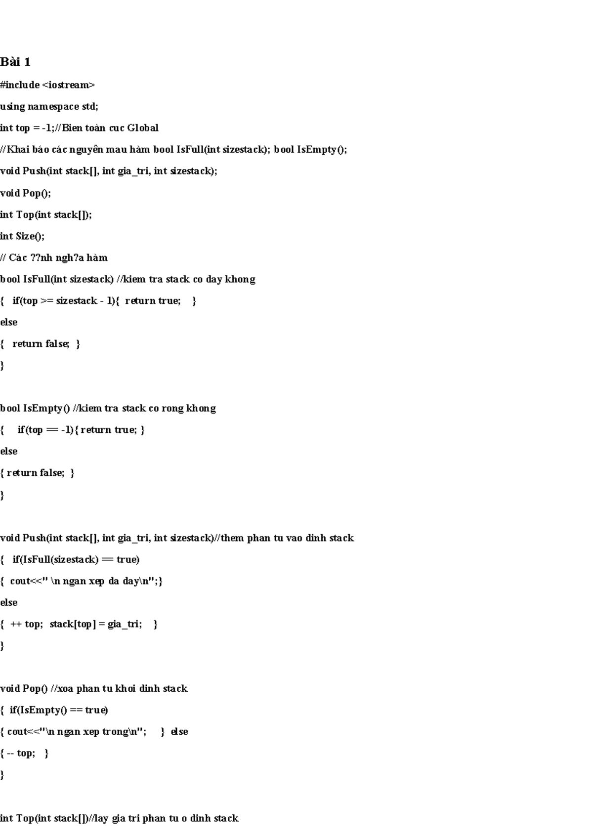 Bai tap thuc hanh - Không - Bài 1 #include using namespace std; int top ...
