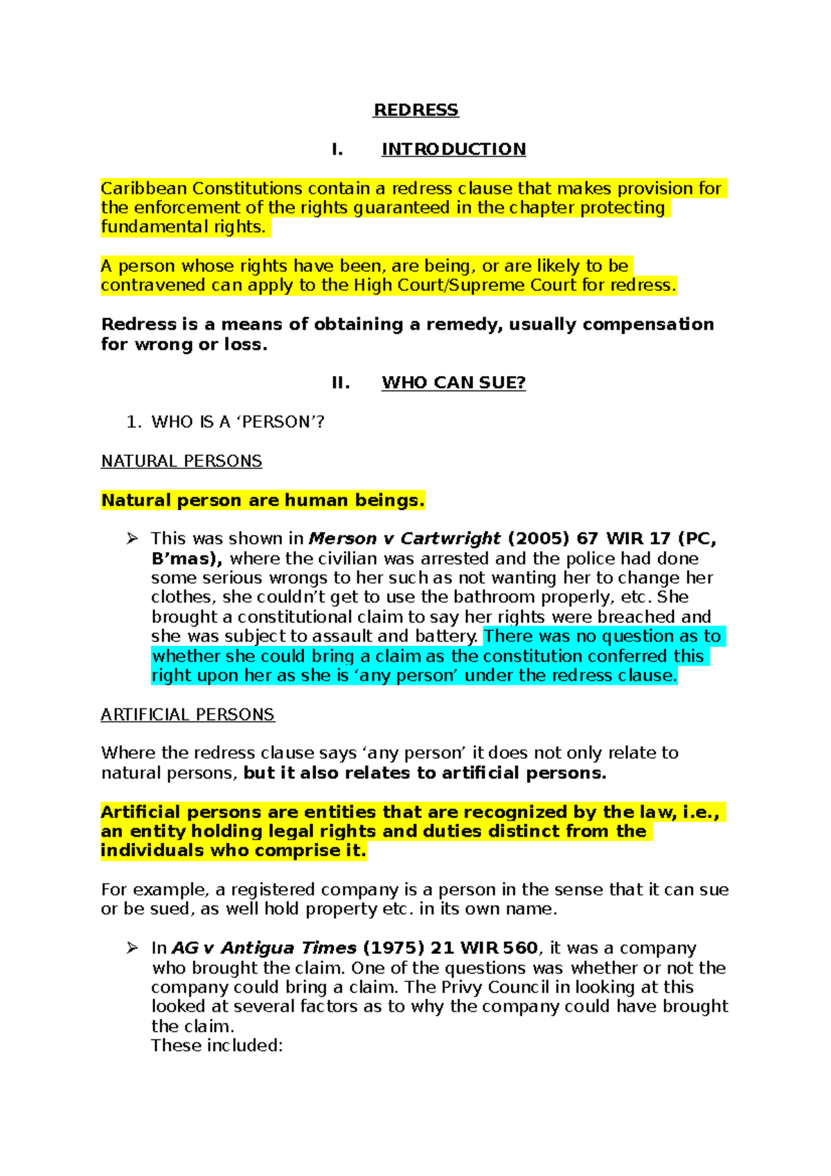 WB 3 - Redress in Caribbean Constitutional Law: Rights & Remedies - Studocu