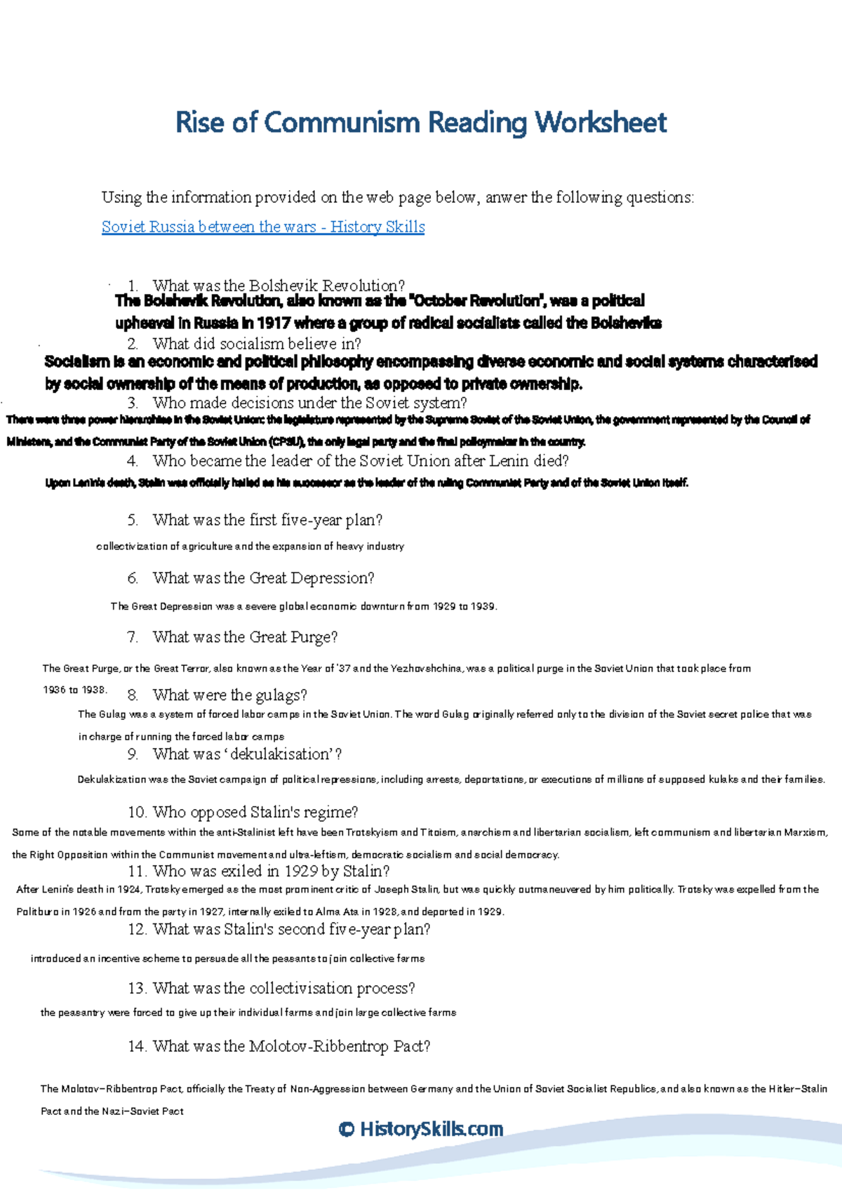 Rise of Communism Reading Worksheet - Haiden Rodriguez - Studocu