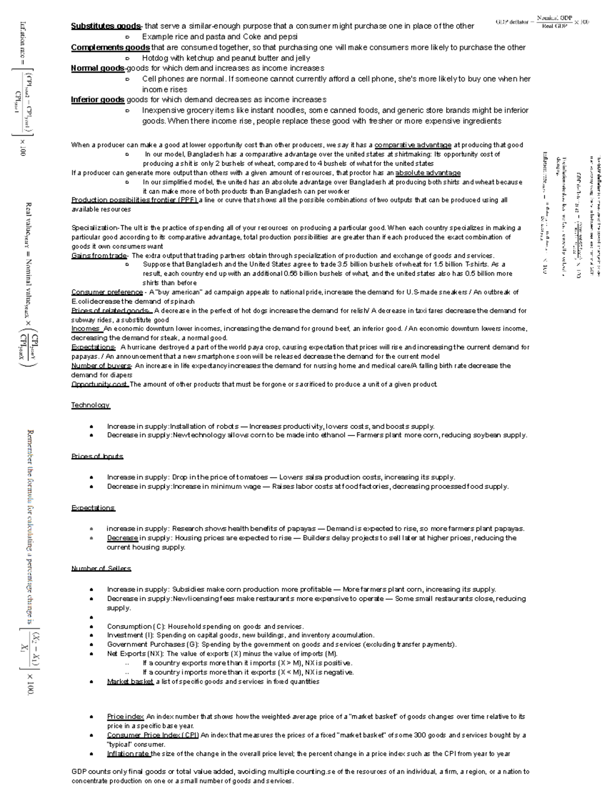 Cheat sheet - Summary Macro-Economics - Substitutes goods- that serve a ...
