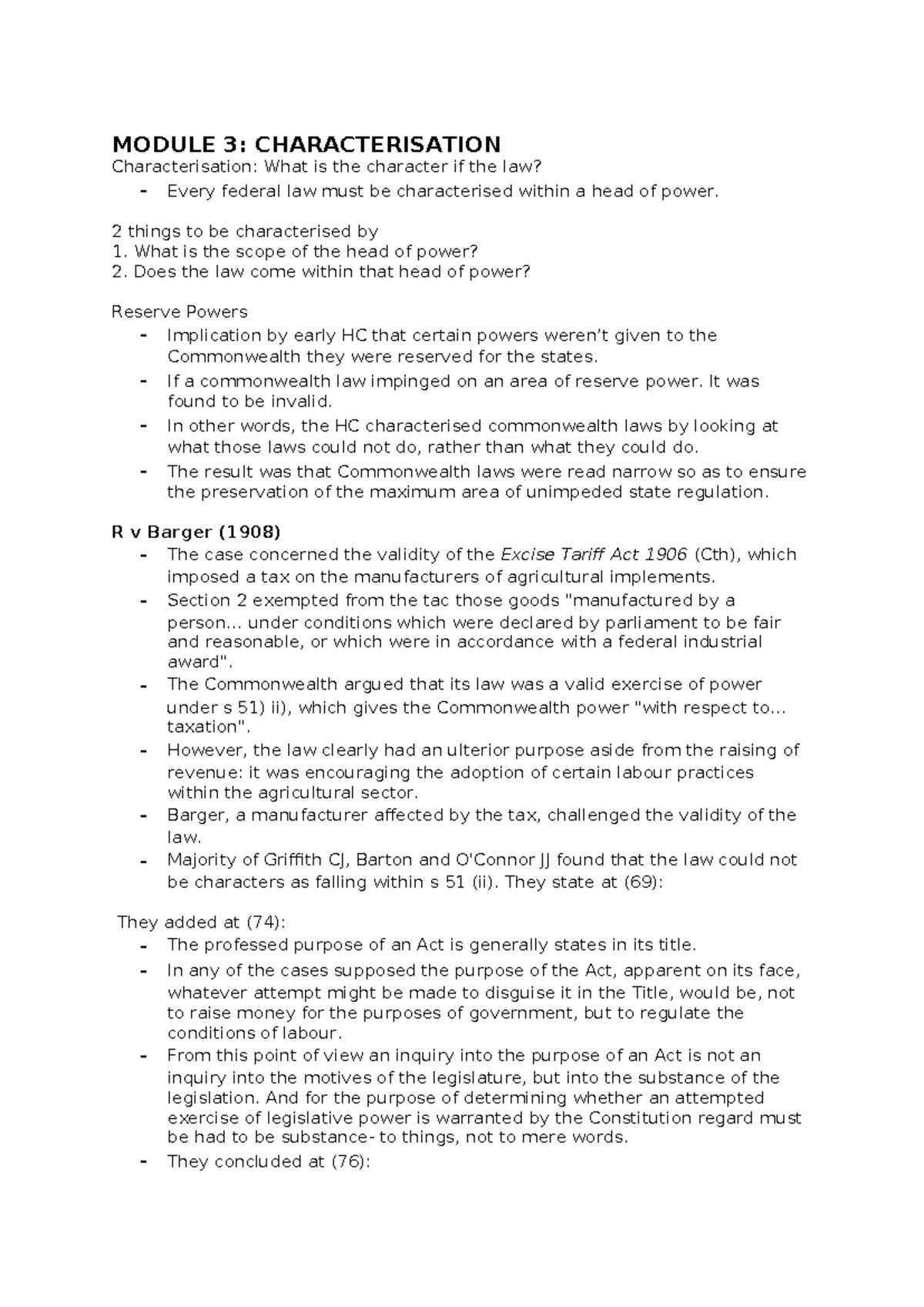 Constitutional Law Exam Notes: Characterisation & External Affairs ...