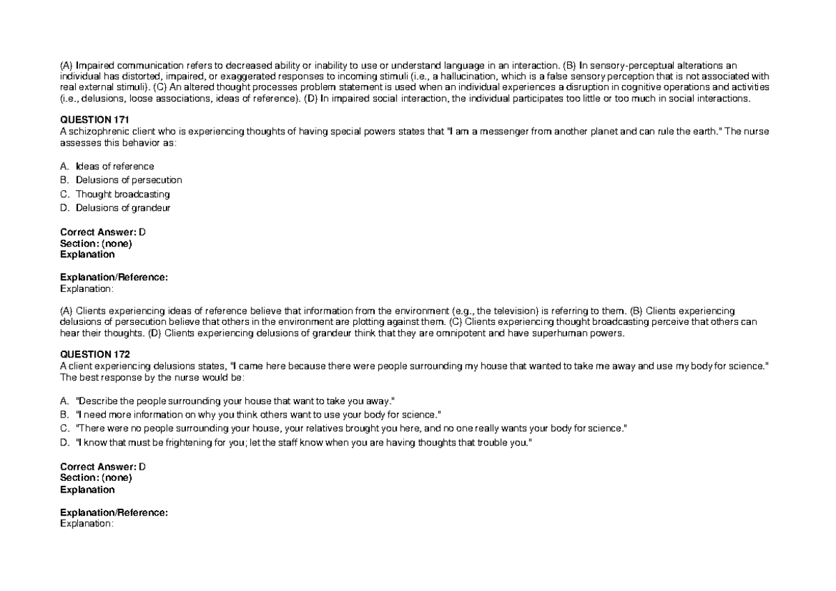 NCLEX-RN 2026-0087: Understanding Impaired Communication & Delusions ...