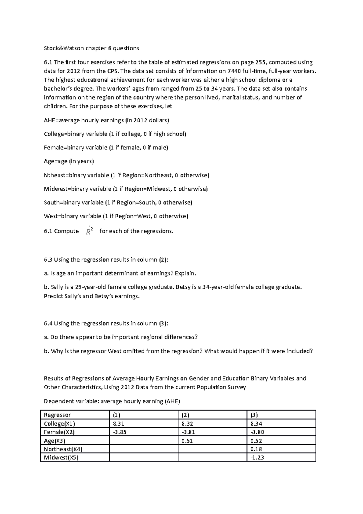 Econometrics Tutorial 4: Stock & Watson Ch. 6 Exercises and Questions ...