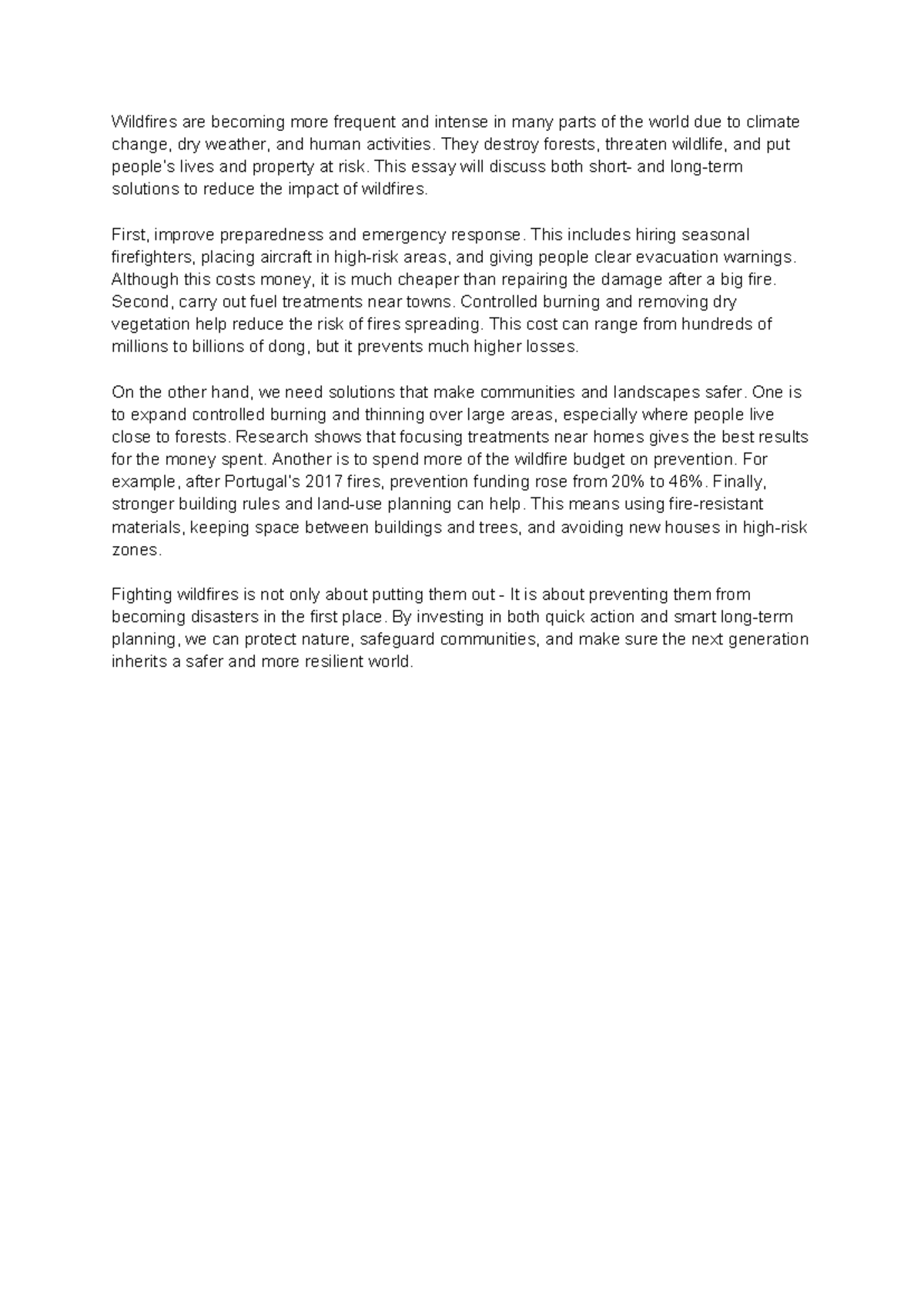 Essay on Wildfire Prevention Strategies and Solutions - Studocu