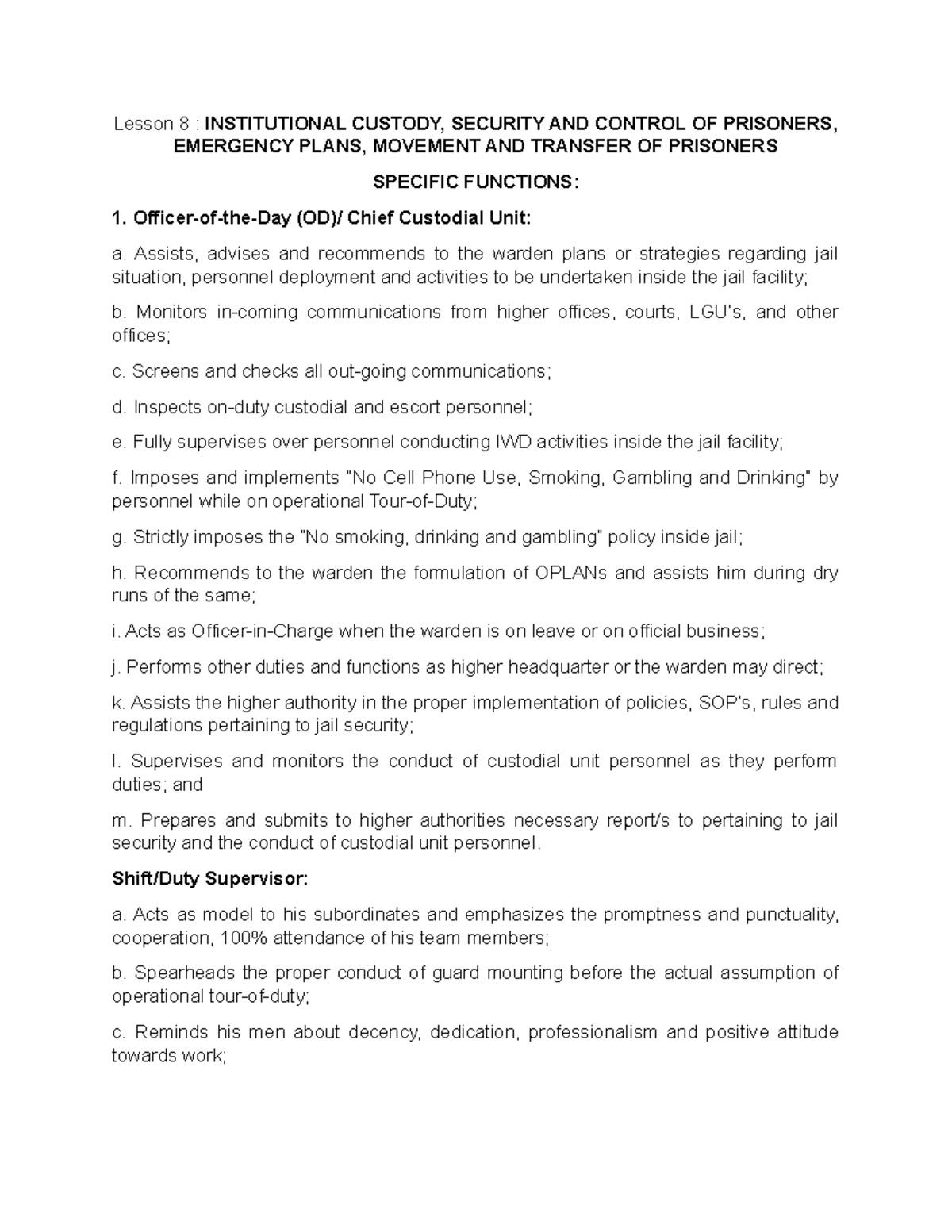 Lesson 8 - study hard - Lesson 8 : INSTITUTIONAL CUSTODY, SECURITY AND ...