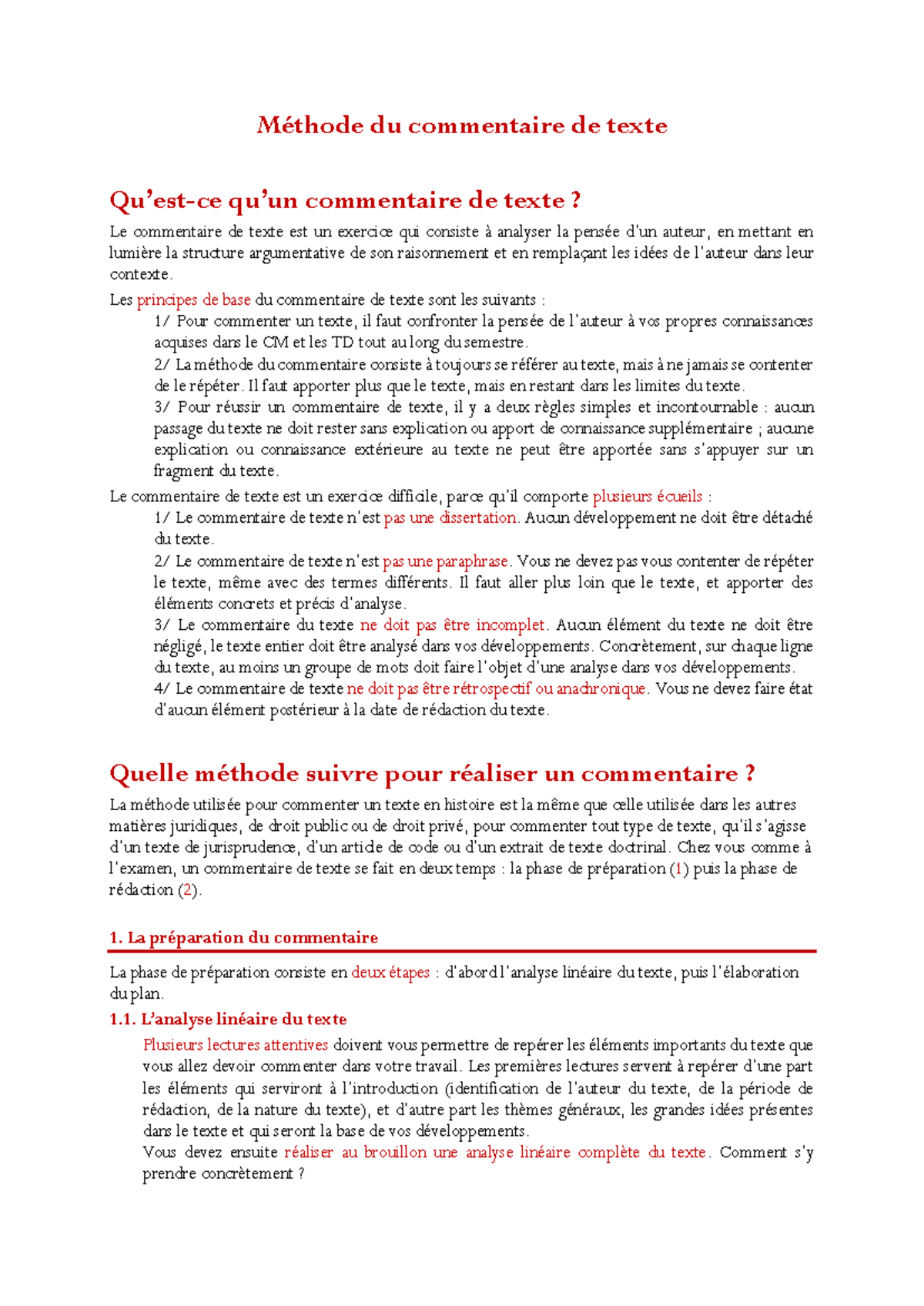 Méthode du Commentaire de Texte en Histoire - Cours et Exemples - Studocu
