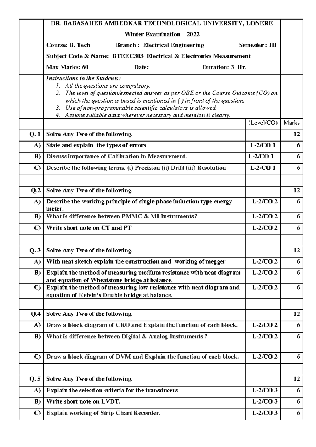 Electrical Electronics Measurement BTEEC303 All Previous Year Questions ...