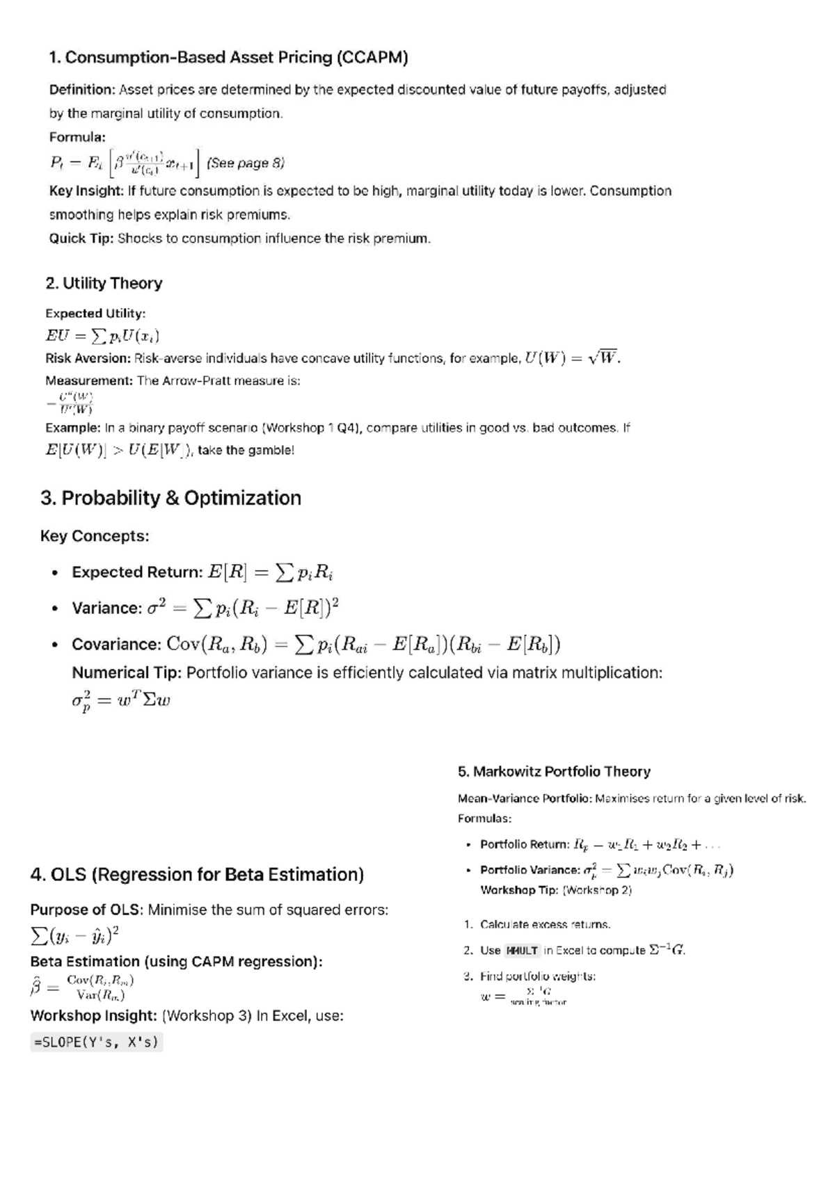 Market Efficiency & Behavioural Finance Cheat Sheet (Workshop 1 & 4 ...
