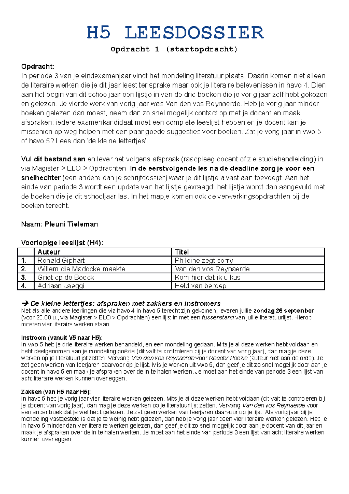 Leesdossier%20opdracht%201 - H5 LEESDOSSIER Opdracht 1 (startopdracht ...
