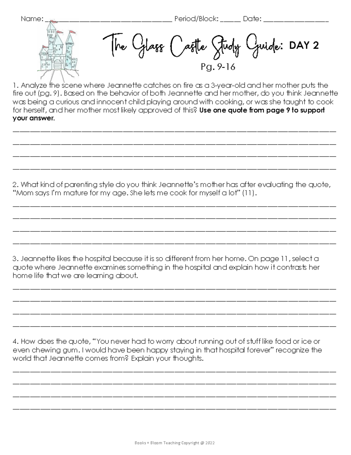 The Glass Castle Study Guide: Day 2 Analysis and Insights - Studocu