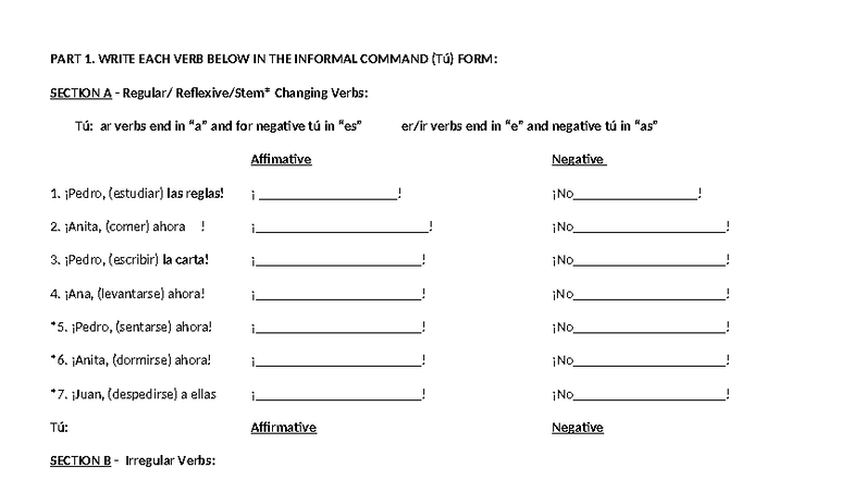 Commands Worksheet: Informal & Formal Commands (Spanish) - Studocu