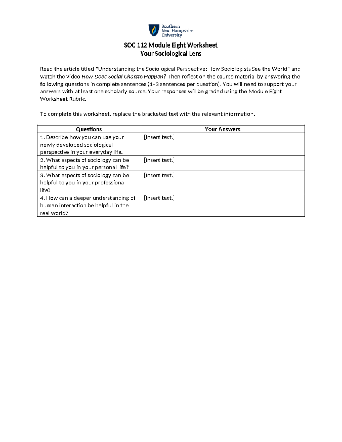 SOC 112 Module Eight Worksheet - SOC 112 Module Eight Worksheet Your ...