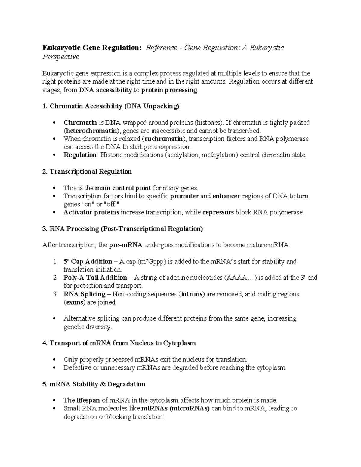 Levels of Gene Regulation - Eukaryotic Gene Regulation: Reference ...