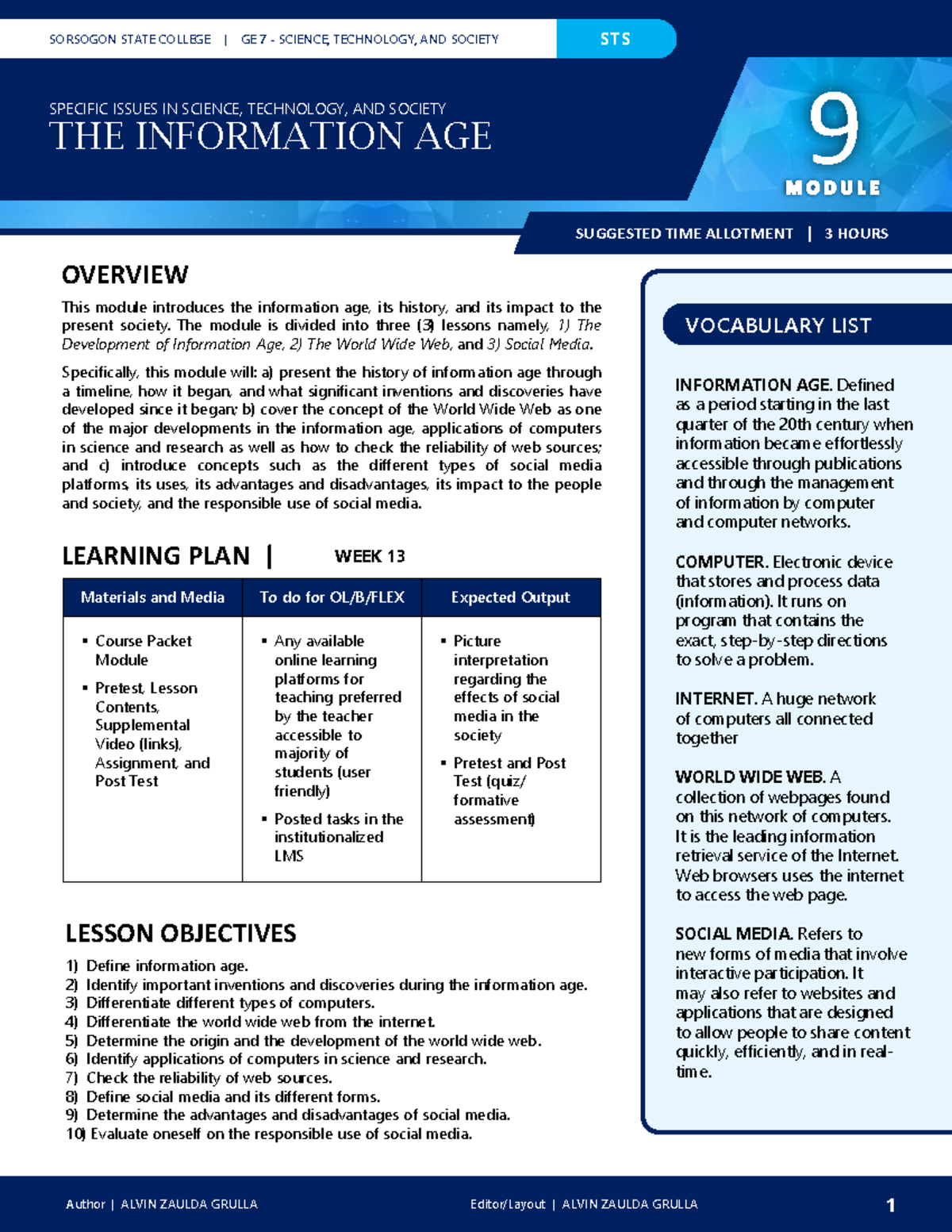 Module 9 - This module introduces the information age, its history, and ...