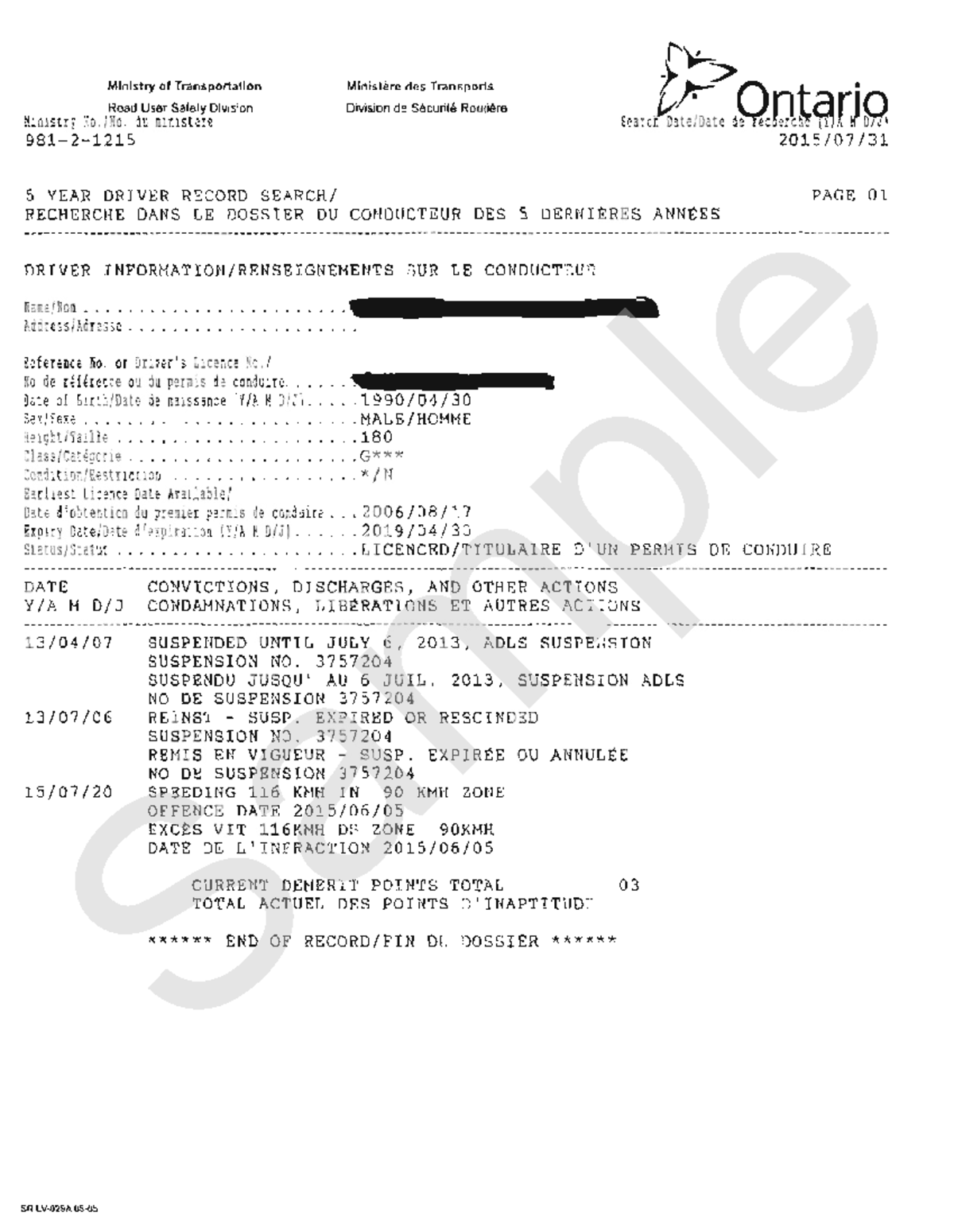 5 Year Driver Record - Ministère des Transports Document - Studocu